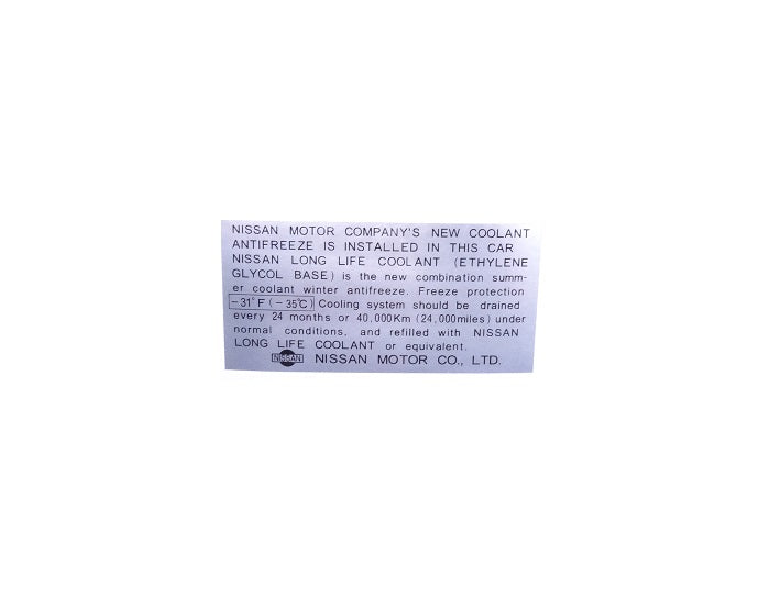 Antifreeze Coolant Information Decal Sticker 240Z 260Z 280Z | Z Car ...
